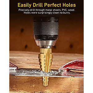 WENHUALI 16Pcs Drill Bit Set with Case, Including Titanium Coated 3Pcs Step Drill Bit, 6Pcs Countersink Drill Bits, 6Pcs High Speed Steel Twist Drill Bits for Metalworking, Woodworking, Hole Drilling