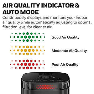 Honeywell HPA080 InSight HEPA Air Purifier with Air Quality Indicator and Auto Mode, Allergen Reducer for Medium Rooms (100 sq ft), Black - Wildfire/Smoke, Pollen, Pet Dander & Dust Air Purifier