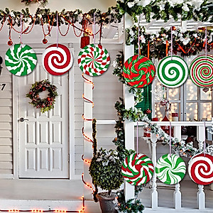Flyowl 16 PCS Candy Christmas Outdoor Decorations Christmas Tree Hanging Ornaments Peppermint Lollipop Candy Yard Signs Tree Porch Yard Xmas Decor