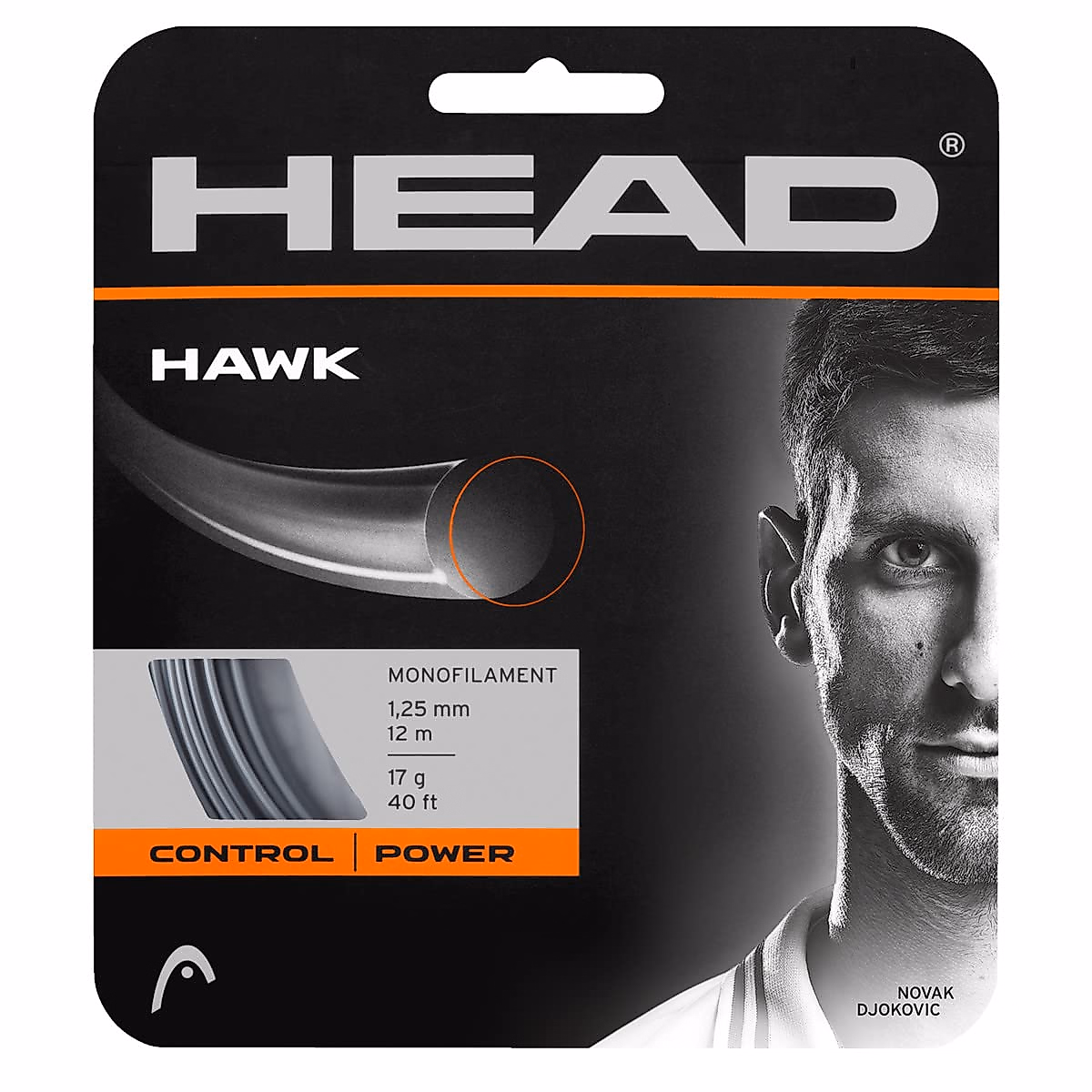 HEAD Hawk Tennis Racket String 40' Set - 16 Gauge Monofilament Racquet String, Grey