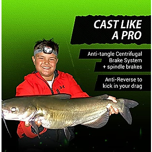 Heavyweight Champions Catfish Baitcaster Reel – Round with Loud Bait Clicker, Steel Bearings, Carbon Disc Drag, Thickened Metal for Big Cat Fish + Power Handle + Neoprene Cover (Right-Side Retrieve)