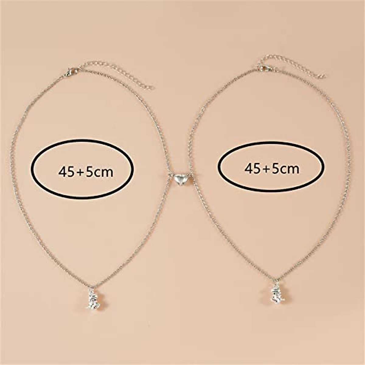 2Pcs Handmade Love Heart Dinosaur Couple Matching Pendant Necklace Set for Women Men Boy Girl Teen Friend Adjustable Animal Necklace Friendship BFF Jewelry Gift-A style-1