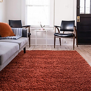 Unique Loom Solid Shag Collection Area Rug (5' 1" x 8' Rectangle, Terracotta)