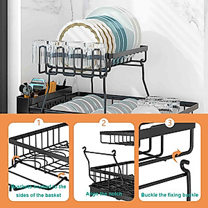 2 Tier Dish Drain Rack, with Retractable Drain Hose, Home Countertop Large Capacity Utensil Drying Rack, for Cup Dish Chopsticks Storage