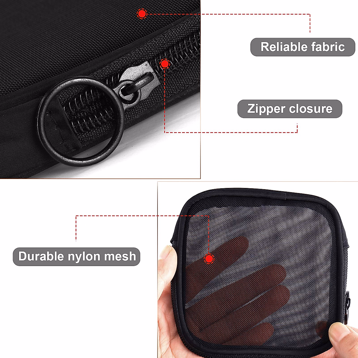 Weewooday 4 Pcs Mesh Makeup Bag Mesh Cosmetic Bag Travel Toiletry Pouch with Zipper Mini Makeup Cosmetic Purse for Daily Accessory (Pink,Small)(Small,Black)