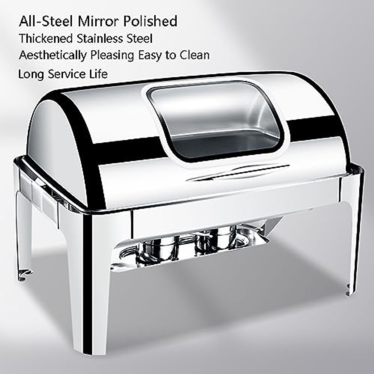 ASSYA Food Warmer Flip-Top Dishes Buffet Servers Chafing Dishes Electric Buffet Server Two Heating Methods Electric/Alcohol with Visual Window Capacity 9L,Electric,A