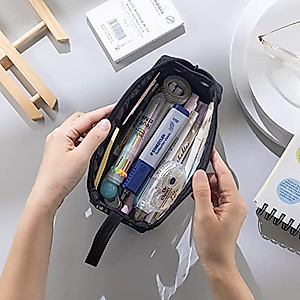 ANGOOBABY Cute Clear Pencil Case Portable Cosmetic Bag with Handle Durable Pen Pouch for Girl Boy Teen School - Black Astronaut