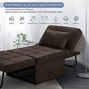 Saemoza Sofa Bed, 4 in 1 Multi Function Single Folding Ottoman Bed, Modern Sleeper Convertible Chair Adjustable Backrest Small Couch Bed for Living Room/Small Apartment, Dark Brown