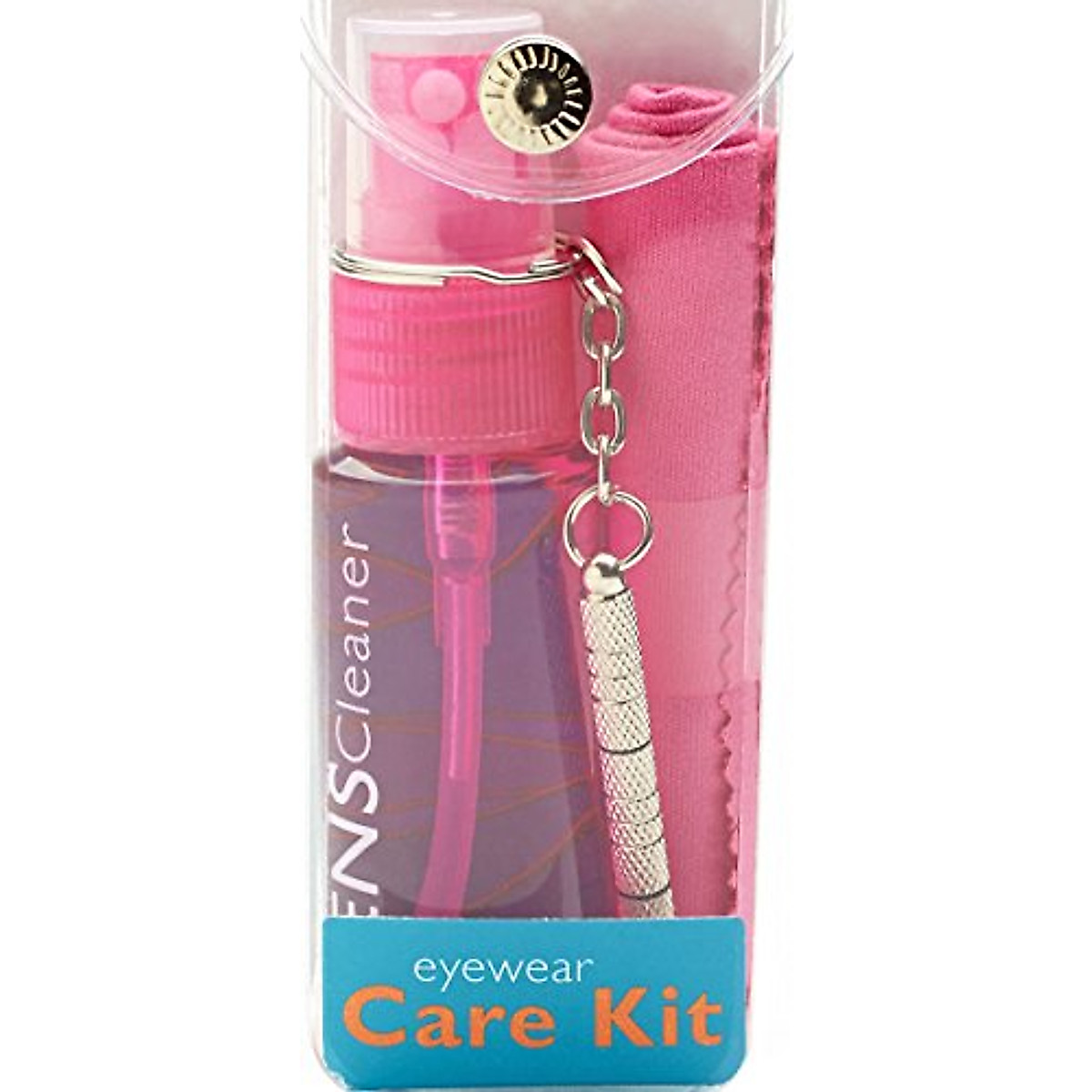 Eyeglass Cleaning & Repair Kit; 1oz Bottle Cleaning Spray, Microfiber Cleaning Cloth, Keychain Screwdriver, Pink