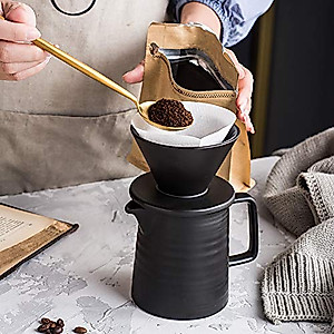 mondays. Pour Over Coffee Maker Set, Premium Black Ceramic V60 Dripper & Decanter, 1-2 Cup Home Filter Coffee Maker (Black)