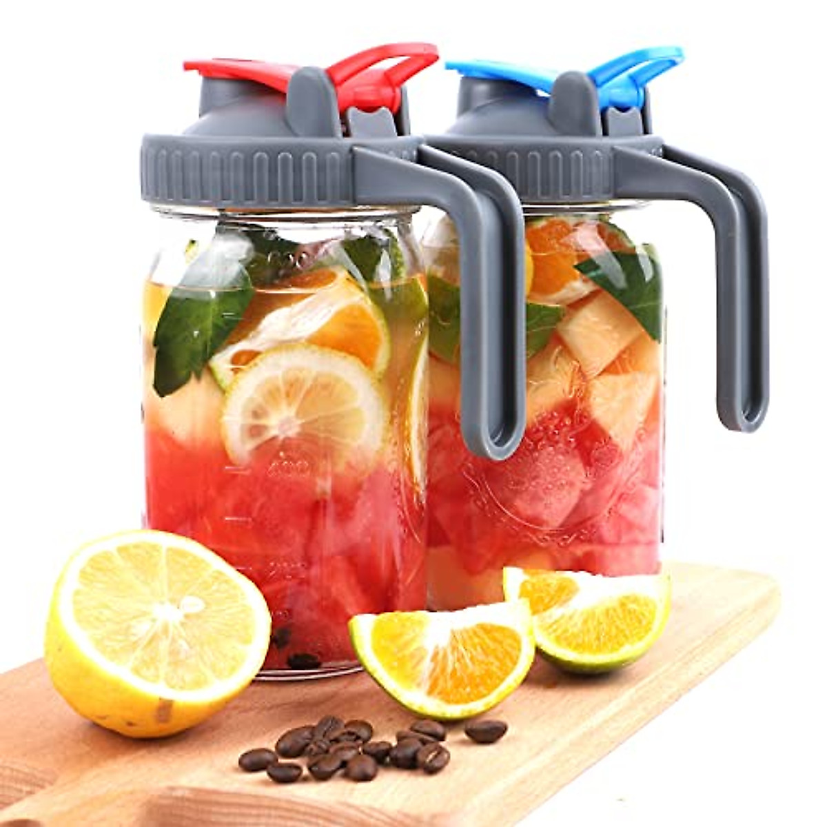 Mason Jar Lids With Pour Spout Wide Mouth Mason Jar Pitcher Lid With Handle/Flip Cap Airtight & Leak-Proof Pour Lids Turns Your Mason Jar Into Pitcher (Jar Not Included)