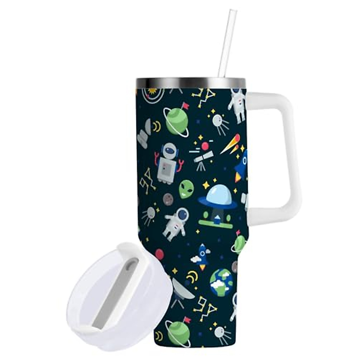 ARGTILDN 30 oz Tumbler Astronaut Space Rocket Planet Alien Insulated Travel Mug with Handle and Straw Lid Stainless Steel Vacuum Coffee Cup Tea Beverage Container Water Bottles for Car Sports office