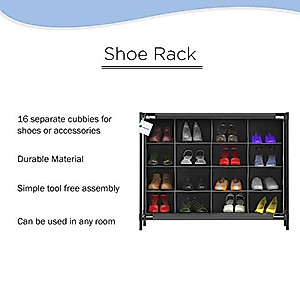 Lavish Home Shoe Organizer - 16 Shoe Cubby Storage Rack for Tennis Shoes, Sneakers, and Heels - Space Saving for Bedroom, Entryway, Closet (Black)