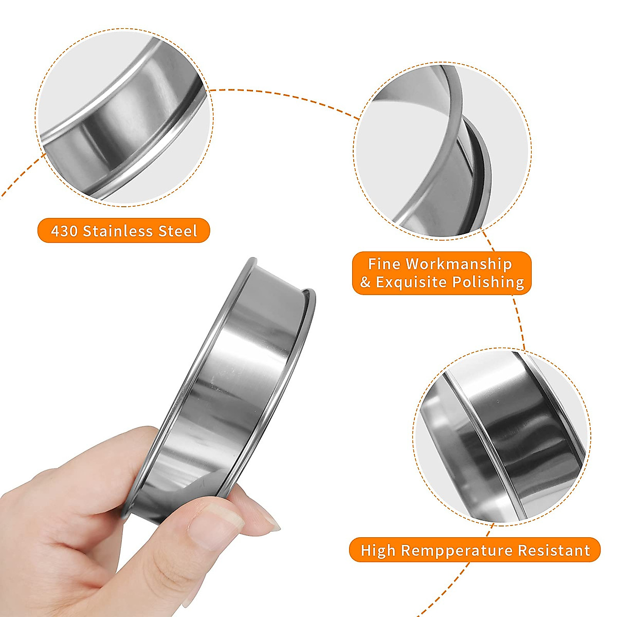 GATOOLER 6 Pieces 4 inch English Muffin Rings Stainless Steel Crumpet Rings Double Rolled Tart Ring Round Muffin Pastry Mousse Cake Baking Rings Heat-Resistant Tart Molds