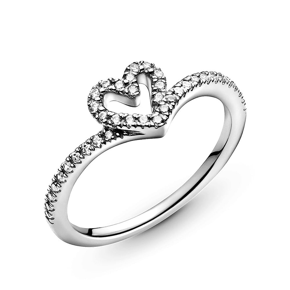 PANDORA Sparkling Wishbone Heart Ring