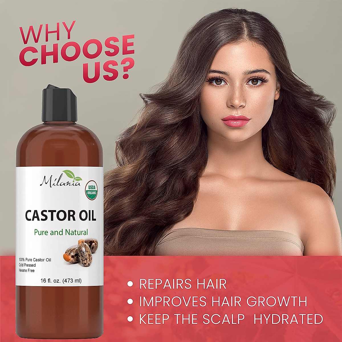 Organic Castor Oil-100% Pure Cold-Pressed Beauty & Skincare Serum-Eyelash & Eyebrow Hair Growth Enhancer-Natural Conditioner