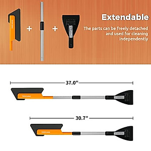 Coxeer Ice Scraper for Car Windshield, Snow Brush and Scraper for Car with Detachable ABS Ice Squeegee and EVA Sponge Brush, 37 Inch Extendable Car Snow Cleaner Scratch Free Removal Tool