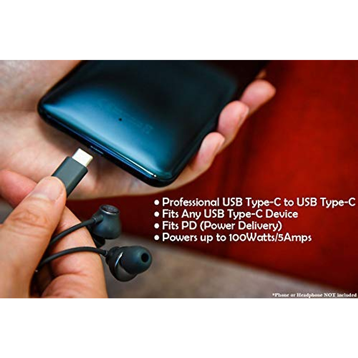 Works by Tek Styz PRO USB Type-C Charger Compatible with Your Sony WF-1000XM3 Provides Fast Charging at 5Amps/100 Watt Capacity (Black 1M)