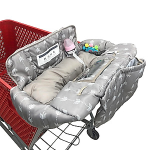 Soft Pillow Attached Waterproof 2-in-1 Baby Grocery Cart Seat Cover and High Chair Cover (Grey Arrow)