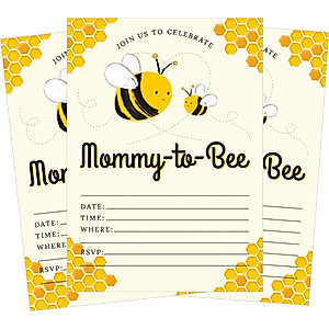 Mommy-to-Bee Bumble Bee Gender Neutral Yellow Baby 5x7 Baby Shower Invites - 24 Invites and 24 White Envelopes