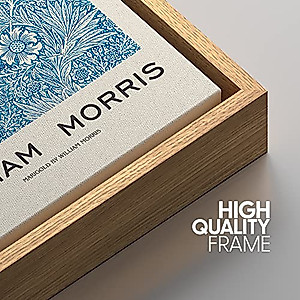 IDEA4WALL Framed Canvas Print Wall Art Blue Marigold Flowers by William Morris Historic Cultural Illustrations Fine Art Traditional Colorful for Living Room, Bedroom, Office - 24"x36" Natural