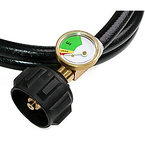 DOZYANT 5 FT Propane Hose Adapter with Propane Tank Gauge for Weber Q1200, 1000 Propane Grill, 1 lb to 20 lb Propane Converter Hose for Propane Stove, Tabletop Grill and More 1lb Portable Appliance