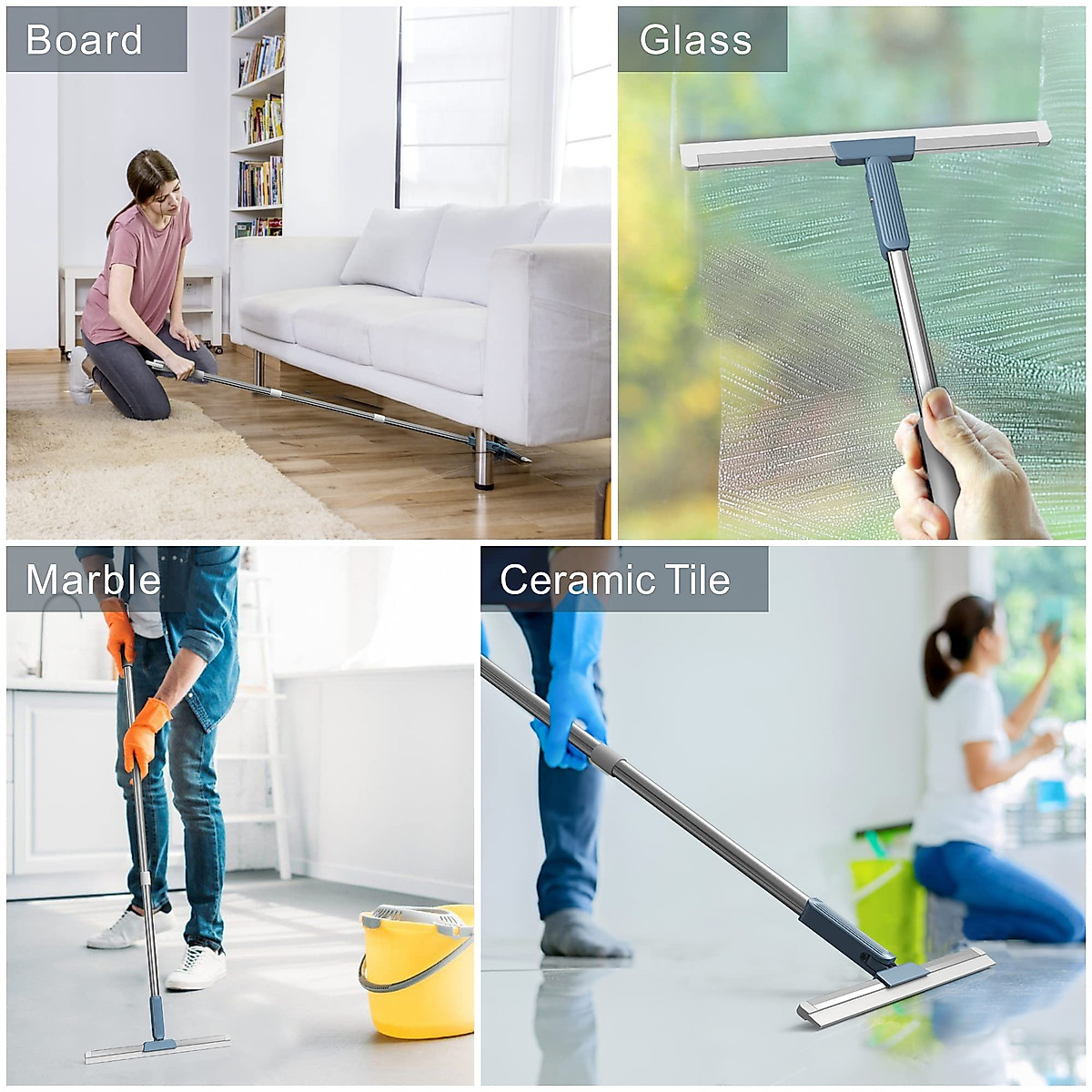 SWIBINJIT Multifunction Magic Broom, Squeegee Sweeper with Adjustable Long Handle Quick Drying Water and Dust Remover Silicone Scraper Broom