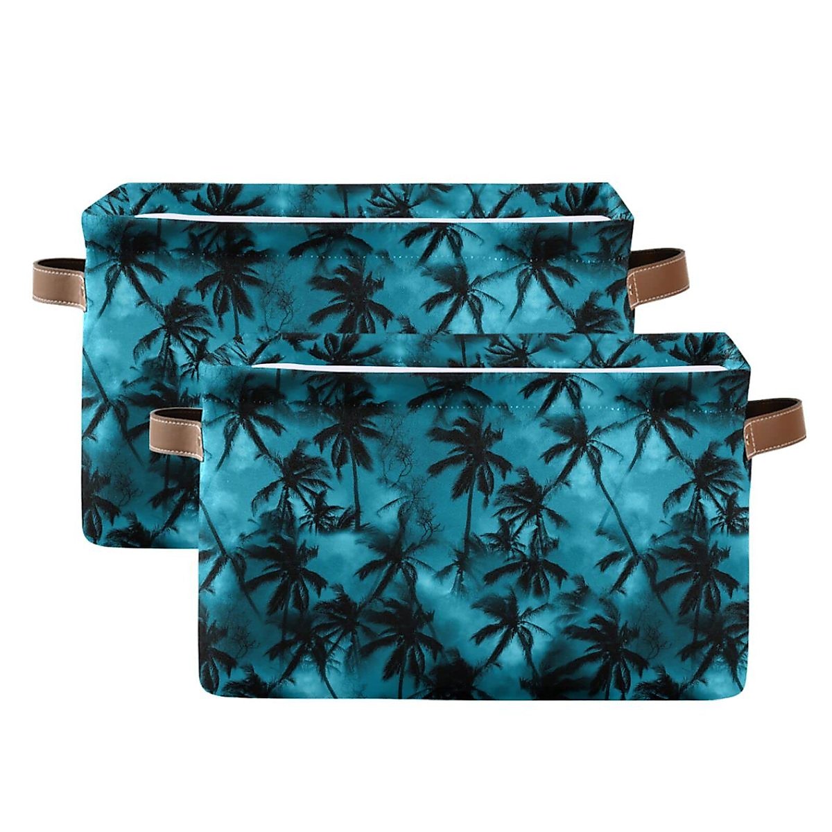 Storage Basket Hawaiian Palm Tree Foldable Canvas Laundry Baskets Bin Waterproof Inner Layer with Sturdy Handles for Toy Nursery Blanket Clothes 2 Pack