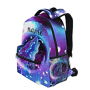 Kcldeci Custom Galaxy Wolf School Backpacks for Kids Boy Girls Customized Wolf Kids Backpacks Bookbags School Bags