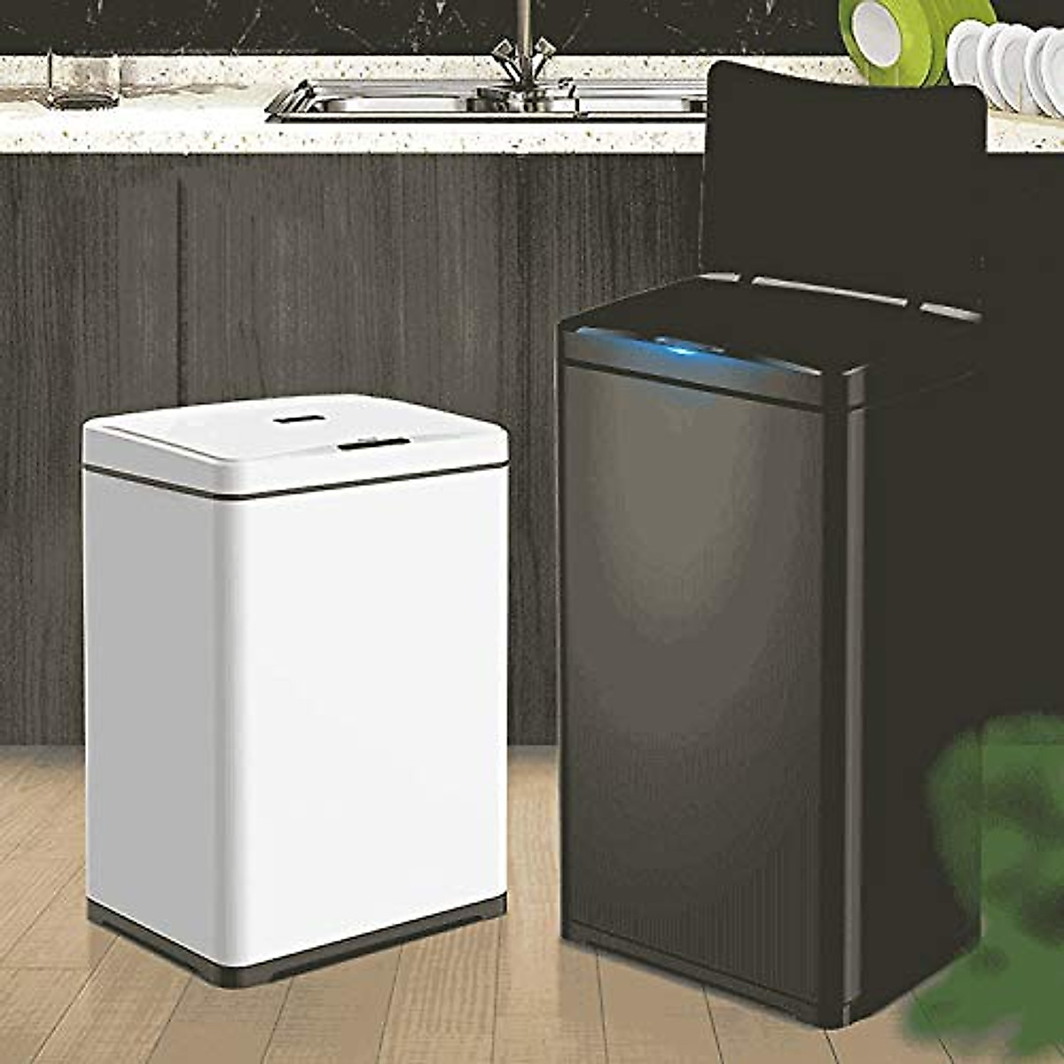 LXXSH 13 Gallon Stainless Steel Automatic Trash Can Large Metal Indoor Trash Can with Lid, Powered by Batteries (not Included) (Size : B)