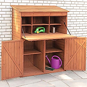 Leisure Season SCT1753 Storage Cabinet with Drop Table - Brown - Large Outdoor and Indoor Vertical Cabinets for Gardening, Garage - Tool Organizer with Compartments and Shelves for Garden, Backyard