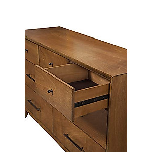 Alpine Furniture Flynn Mid Century Modern 7 Drawer Dresser, 56" W x 19" D x 36.5" H, Acorn