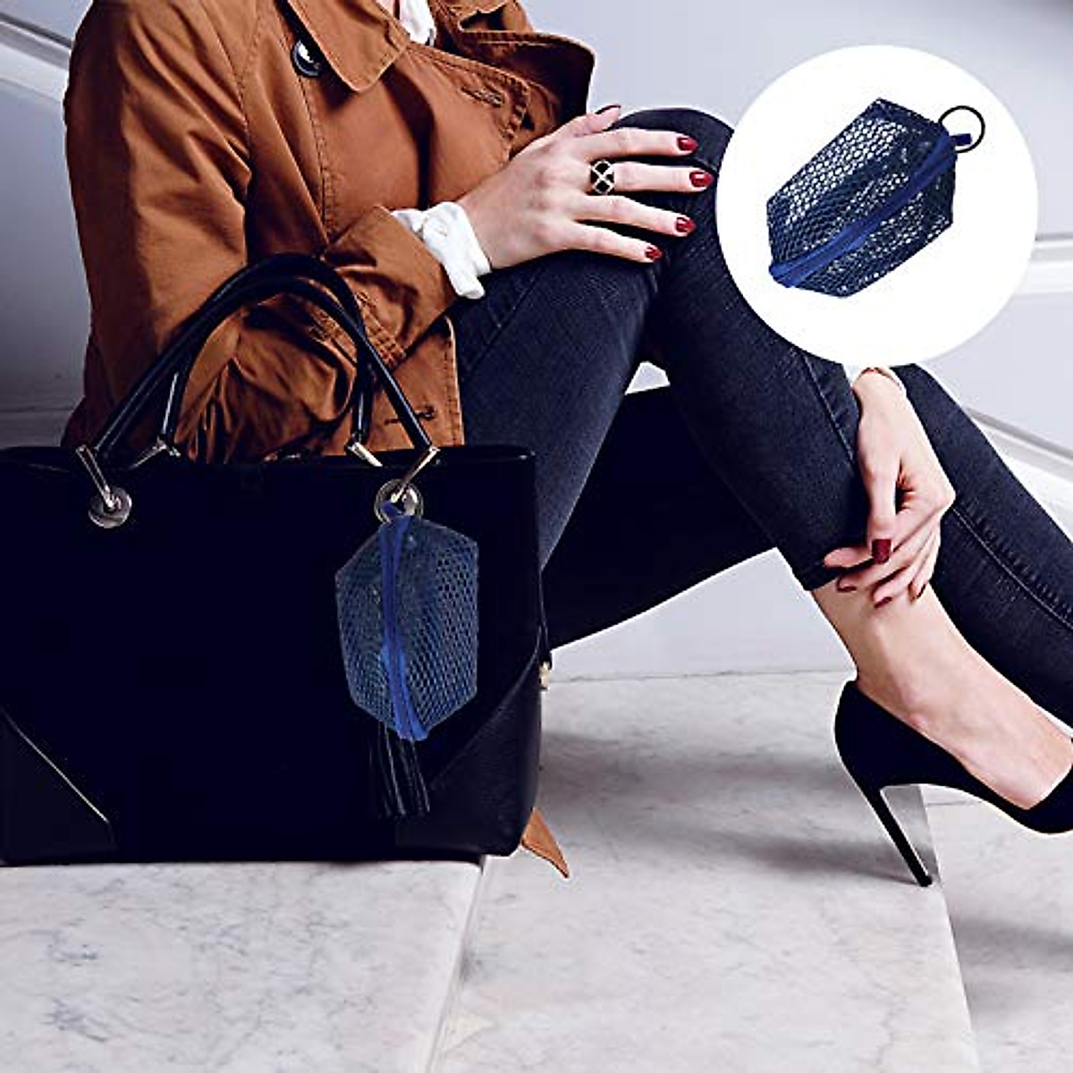 ABOOFAN Small Zipper Mesh Makeup Pouch Bags with Keychain Mini Coin Bag Wallet Cosmetic Small Storage Bag Transparent Travel Toiletry Bag for Women