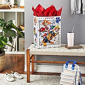 Hallmark 15" Extra Large Paw Patrol Gift Bag with Tissue Paper for Birthdays, Kids Parties, Christmas, Holidays, Red