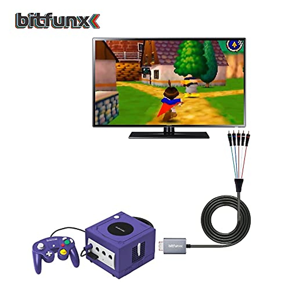 Kacenray Component Cable for Gamecube Running GCVideo Lite Software Component Video 5RCA YPbPr Cable for NGC Nintendo Gamecube with Digital AV Output