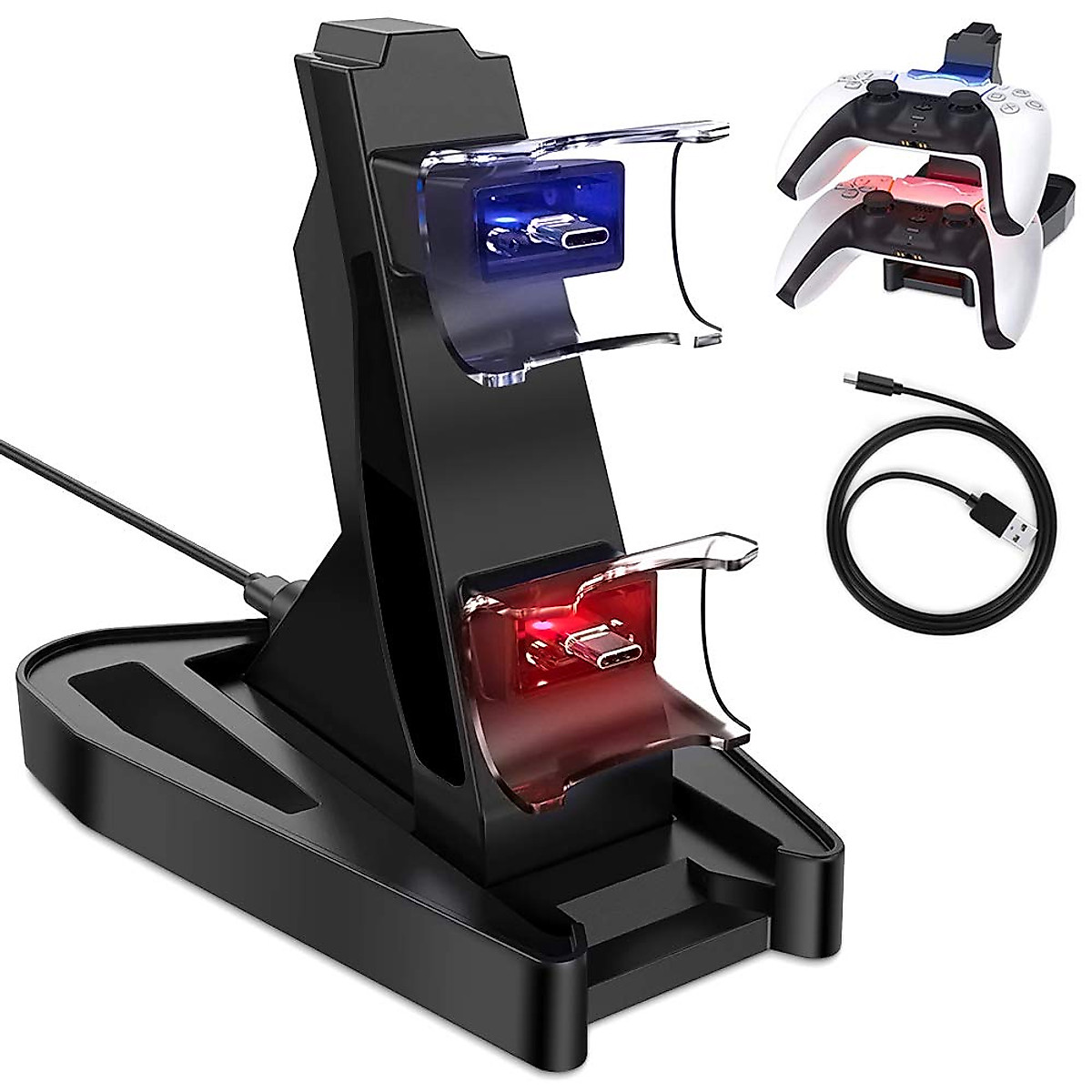 Find-MyWay PS5 Controller Charger, Dual USB Charging Station for Playstation 5 DualSense Controller Charger Charging Dock Station Stand with LED Indicator, Compatible for Sony PS5 DualSense Controller