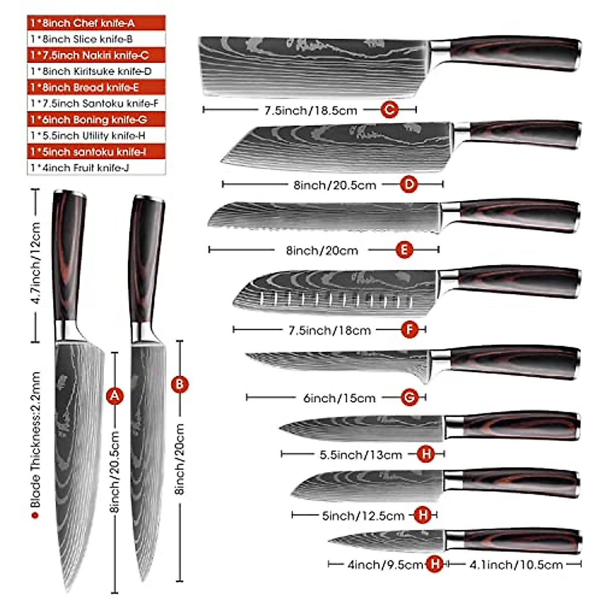 OWUYUXI 10 Pcs Kitchen Knife Set, Professional Japanese Aus-10v Super Stainless Steel Chef Knife Set, Kitchen Knives With Ergonomic Handle, Durable Sharp Chef Knives With Gift Box.