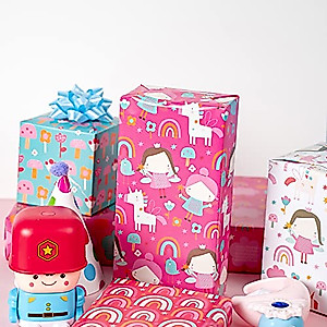 MAYPLUSS Wrapping Paper Large Sheet - Folded Flat - 6 Different Pink Girl Design (45.2 sq. ft.ttl.) - 27.5 inch X 39.4 inch Per Sheet