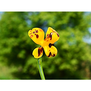 Yellow Glass Flower Figurine Blown Flower Sculpture Art Glass Flower Murano Long Stem Flower Garden Ornaments Decoration Collectible Glass