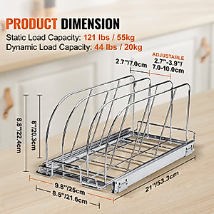VEVOR Pan and Pot Rack, Expandable Pull Out Under Cabinet Organizer, Cookie Baking Pans tray Organization, Adjustable Wire Dividers, Steel Lid for Kitchen Cabinet & Pantry, 8.5"W