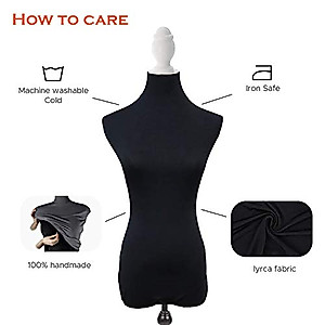 NAVADEAL Black Superb Lycra Mannequin Fabric Cover, 100% Handmade Soft Stretchy, for Fashion Designer Retail Boutique Store Dressmaker Form Dummy Model Display Fitting Styling, Mannequin NOT Included
