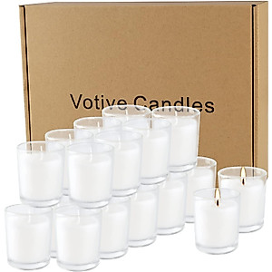 Onebird 20 Pack Warm White Unscented Clear Glass Filled Votive Candles. Hand Poured Wax Candle Ideal Gifts for Aromatherapy Spa Weddings Birthdays Holidays Party (Warm White)