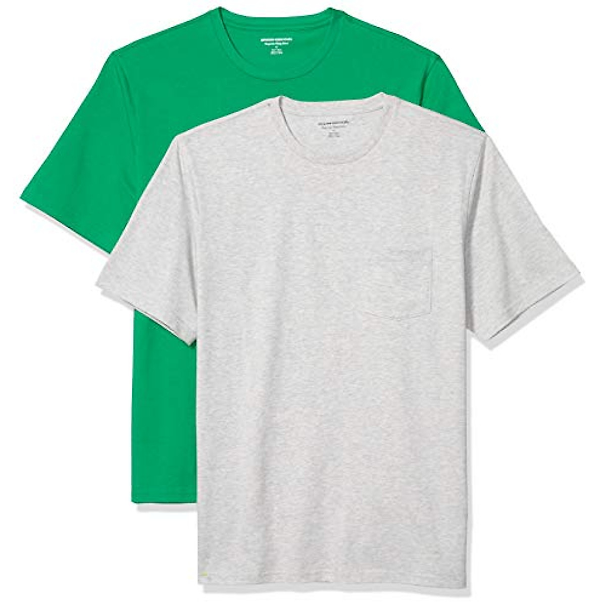 Amazon Essentials Men's Regular-Fit Short-Sleeve Crewneck Pocket T-Shirt, Pack of 2, Bright Green/Light Grey Heather, X-Large