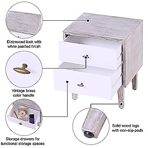kinbor Modern Nightstand Set of 2, Side End Table Bedside Tables with 2 Storage Drawers and Solid Wood Legs, Night Stands for Bedroom Living Room, Gray/White