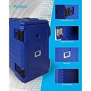 Muhub 127QT End-Loading Insulated Food Pan Carrier, LLDPE Material Food Box Carrier with Double Buckles, Front Loading Portable Food Warmer with Handles,Ideal for Canteen and Restaurant Use (Blue)…