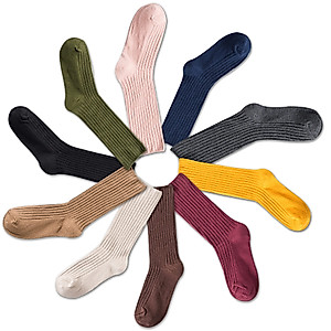 Riccess 10 Pairs of Comfortable Fashion Athletic Socks for Women, Solid Color, Above Ankle Crew Stretch Socks for Girls