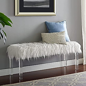 New Classic Furniture Marilyn Upholstered Glam Faux Fur Bench, 48.75-inch, White