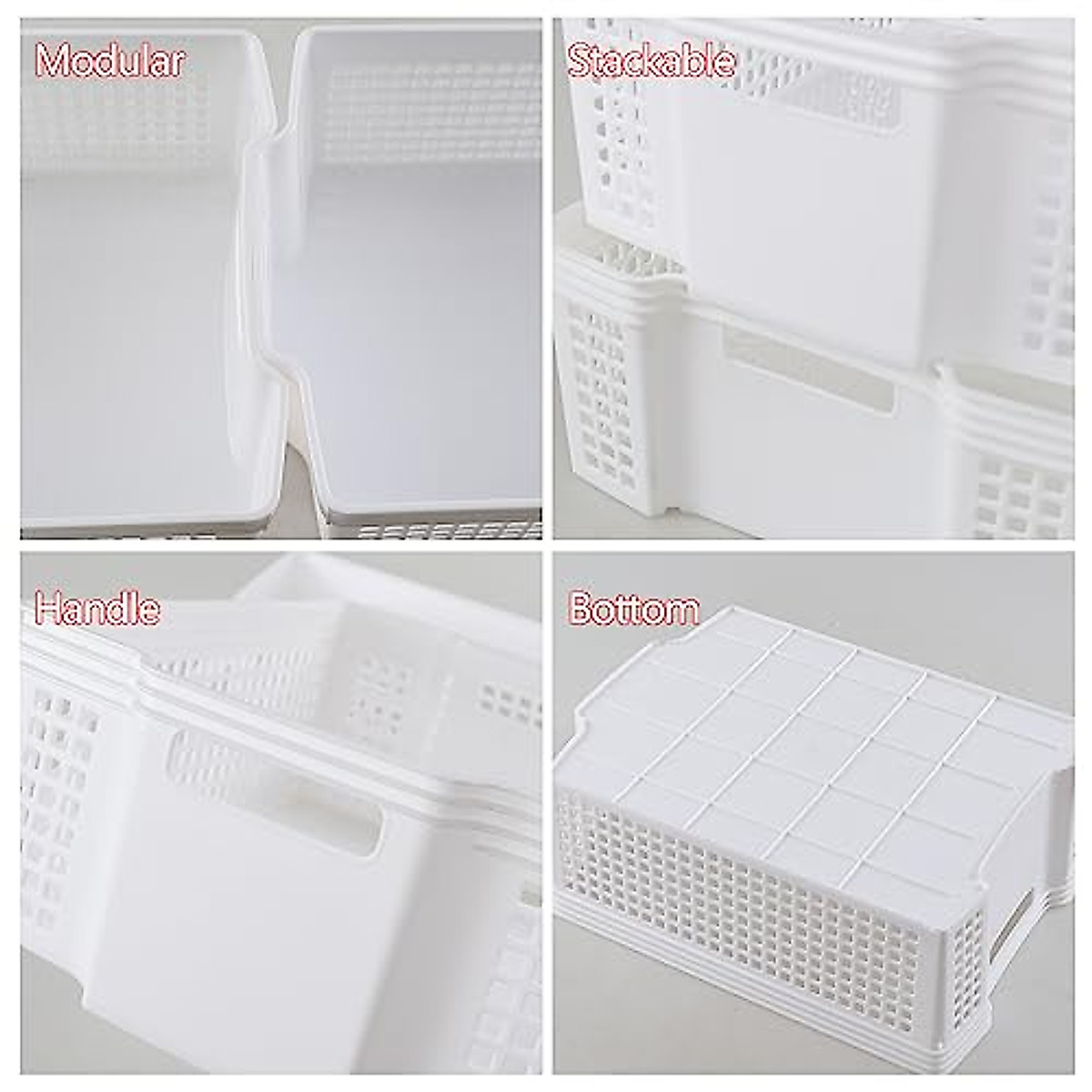 Obstnny 2-Pack White Stacking Storage Bin, Plastic Stackable Storage Basket, R