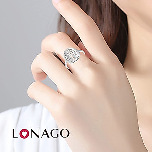 LONAGO Tree of Life Name Ring Personalized, Customize Tree Ring Engrave One Two Three Four Names Ring for Women Men (Silver Color, Sterling Silver)