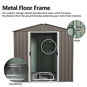 RITSU 6ft x 5ft Outdoor Storage Shed, Outdoor Metal Storage House with Sliding Door for Bike, Tools, Garden Shed Small Tool Outside Storage Cabinet for Backyard, Patio, Lawn, Spire, Grey